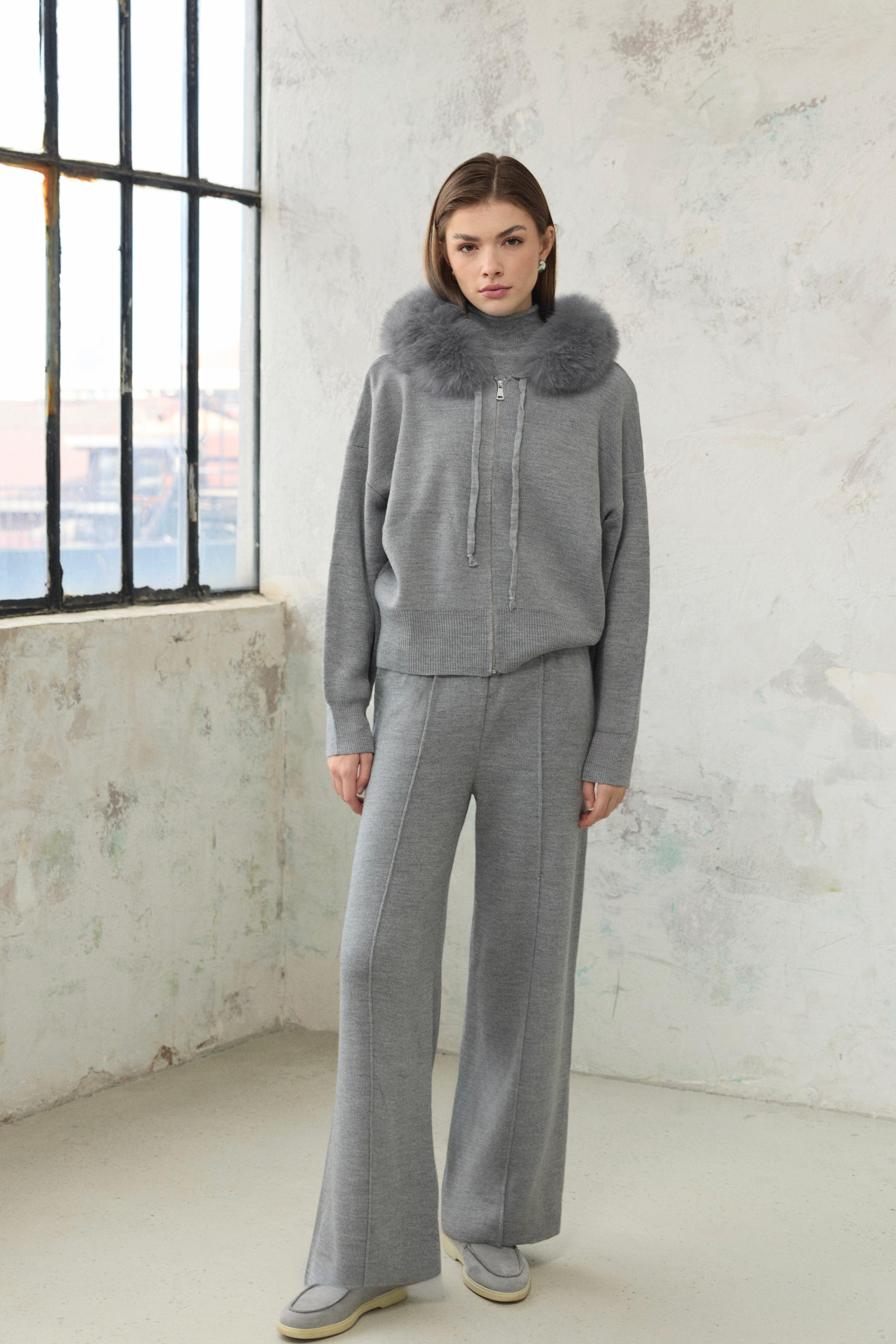 Laura Fox Fur Cashmere Sweater Suit - Gray – Sümeyye Kaçmaz