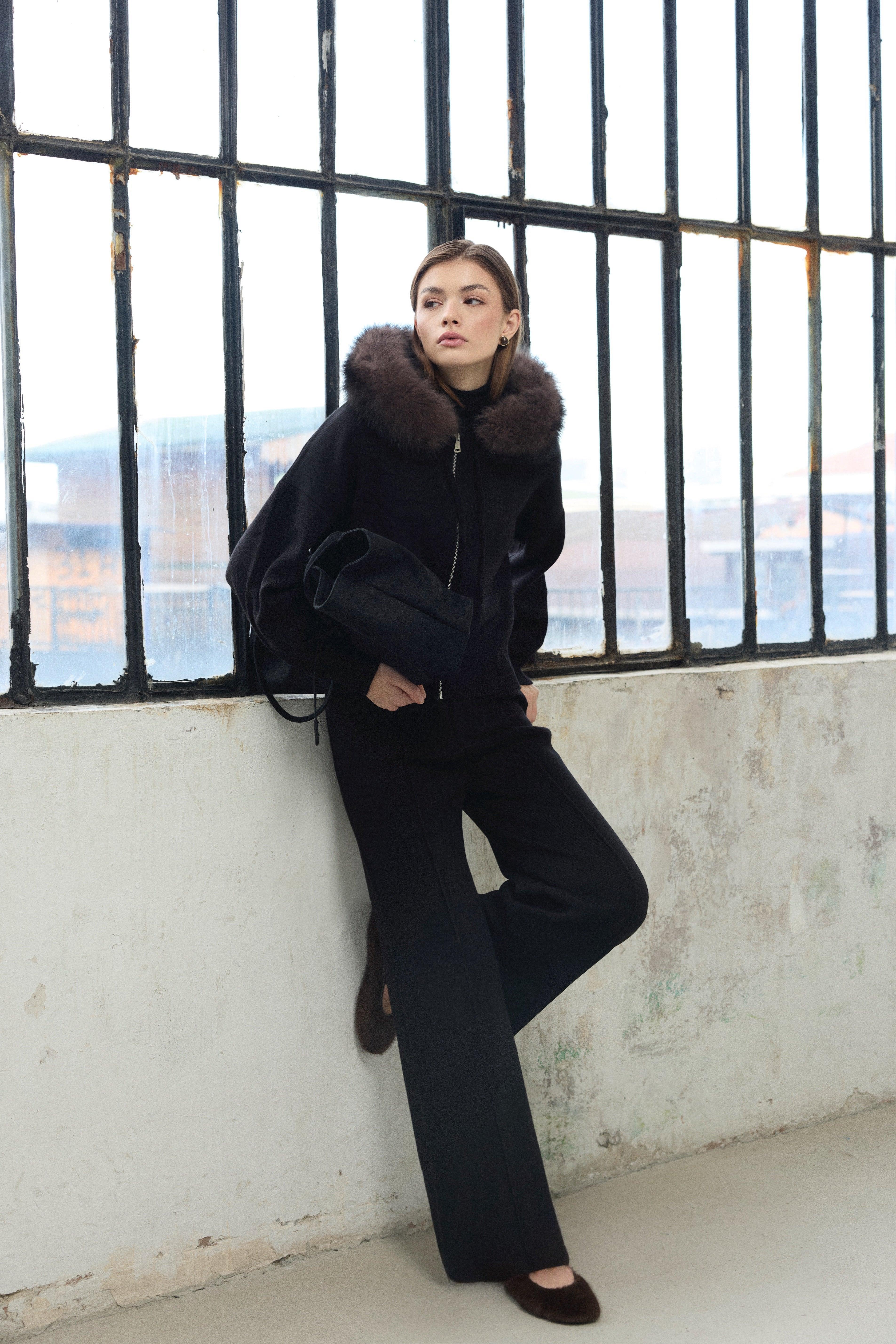 Laura Fox Fur Cashmere Sweater Suit - Black – Sümeyye Kaçmaz